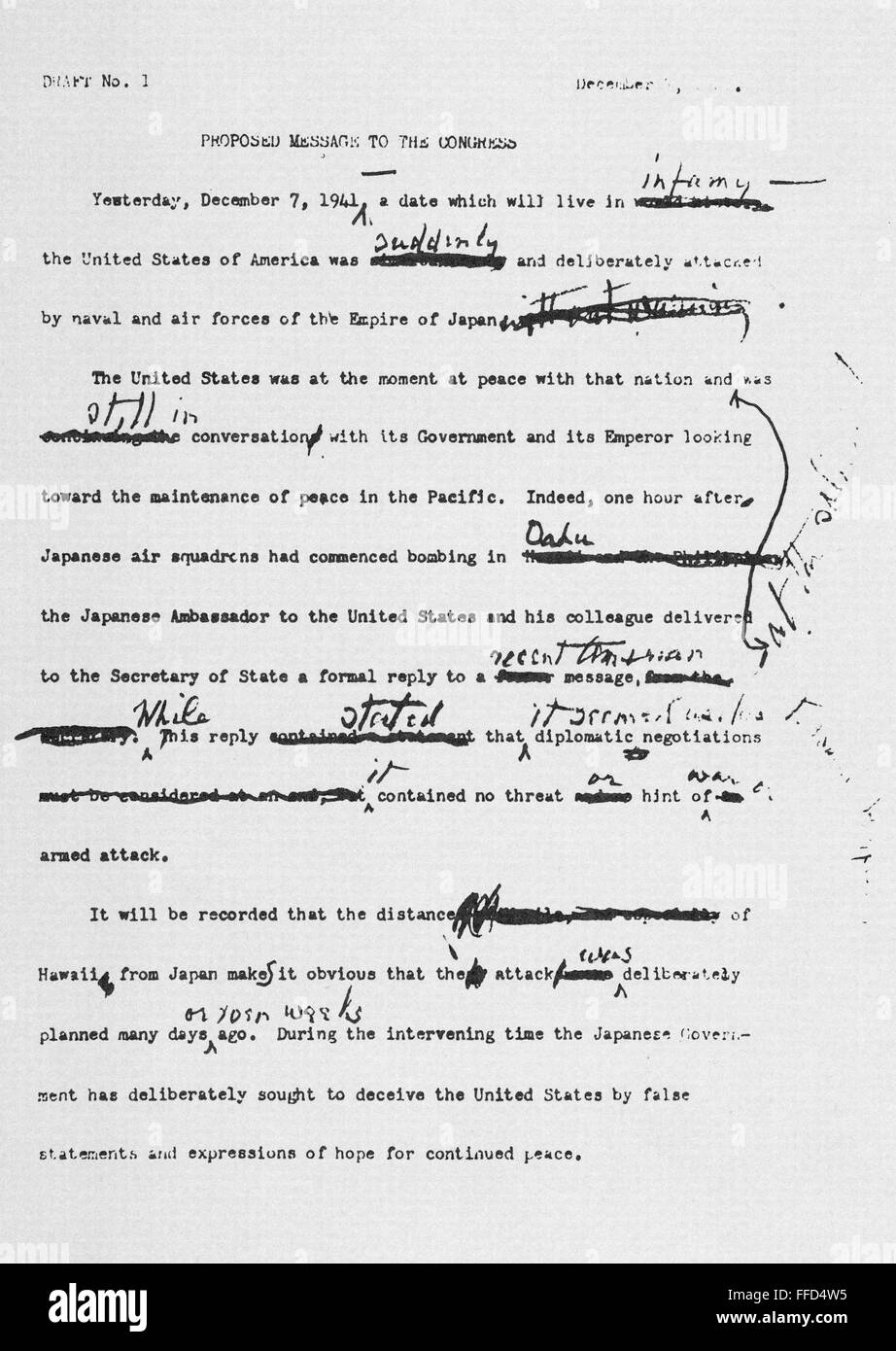 ROOSEVELT SPEECH, 1941. /nPage one of the first typed draft of ...