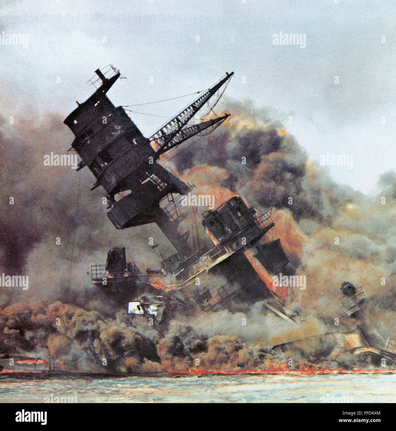 WORLD WAR II: PEARL HARBOR. /nThe USS Arizona burning during the ...