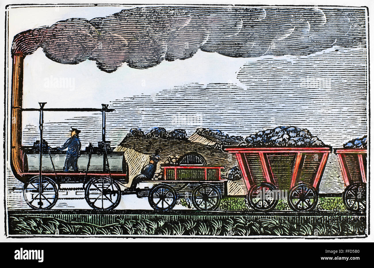 ENGLAND: RAILROAD, 1835. /nA train transporting coal on the Liverpool ...