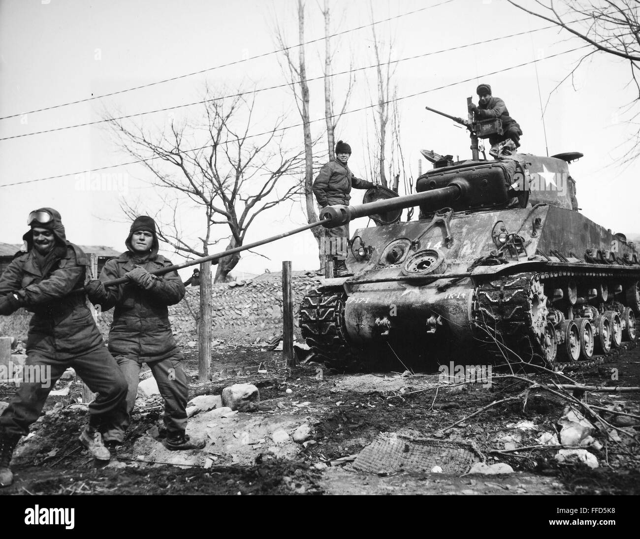 KOREAN WAR: TANK, 1951. /nThe crew of an Allied tank uses a lull in ...