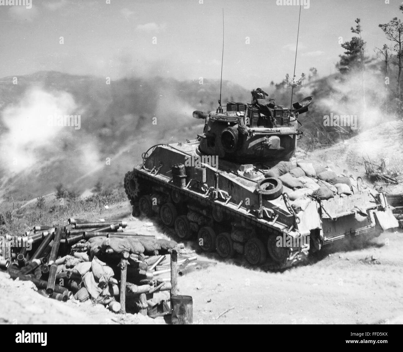 KOREAN WAR: TANK, 1952. /nA tank of the 2nd Infantry Divison fires on ...