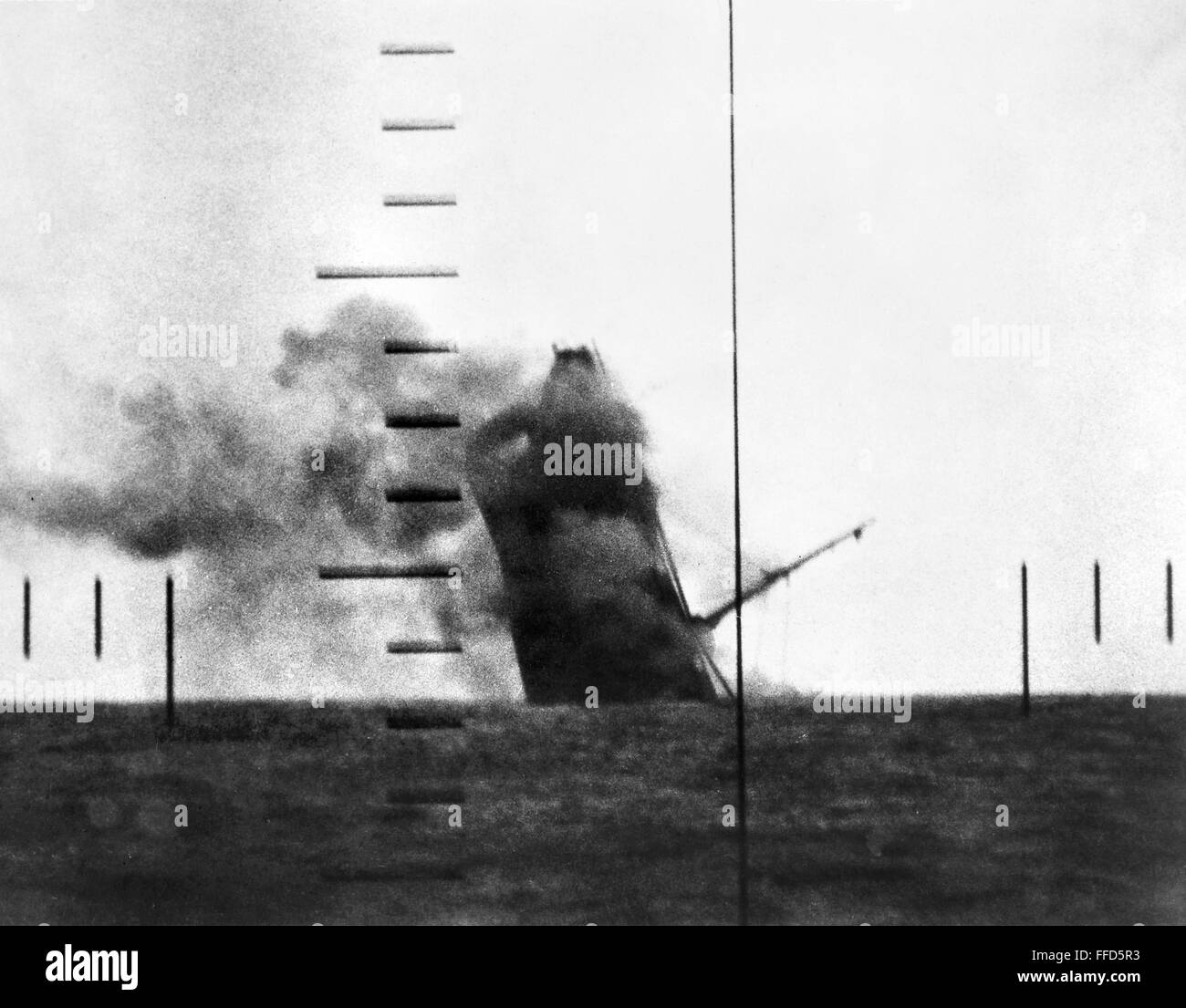 WORLD WAR II: SUBMARINE. /nA Japanese merchant ship sinking following ...
