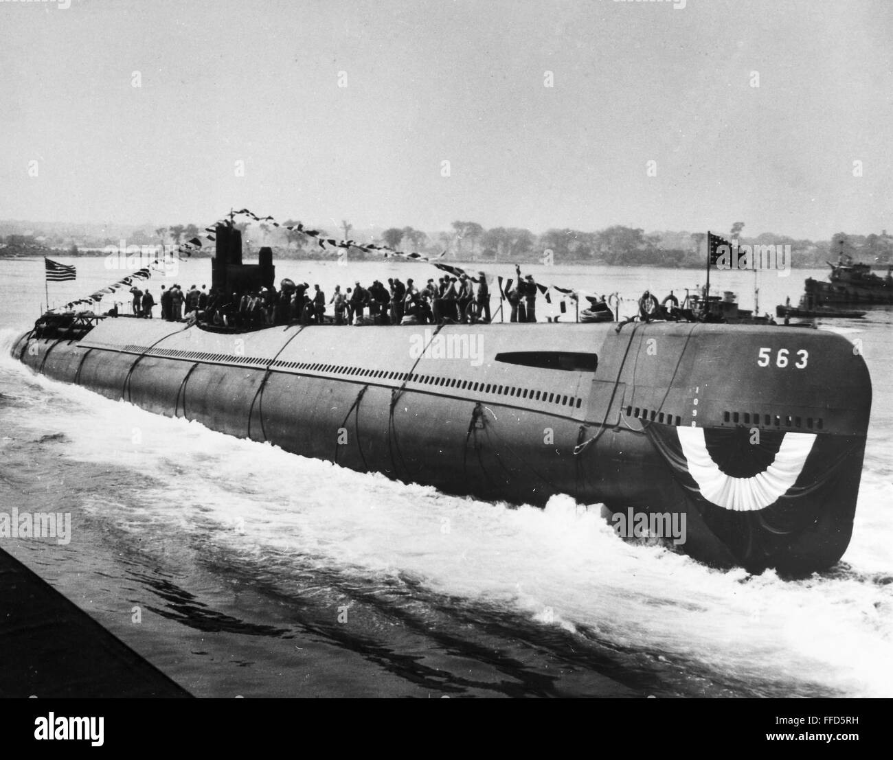 SUBMARINE LAUNCH, 1951. /nThe submarine USS Tang being launched into ...