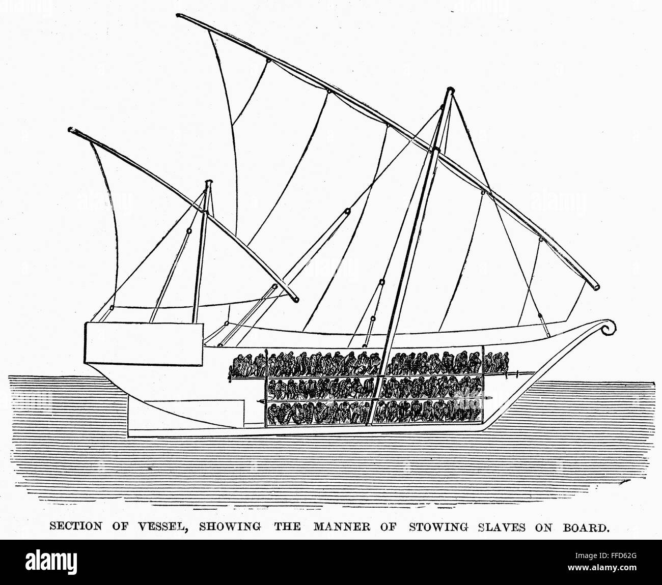 Transportation of slaves on a ship Black and White Stock Photos ...