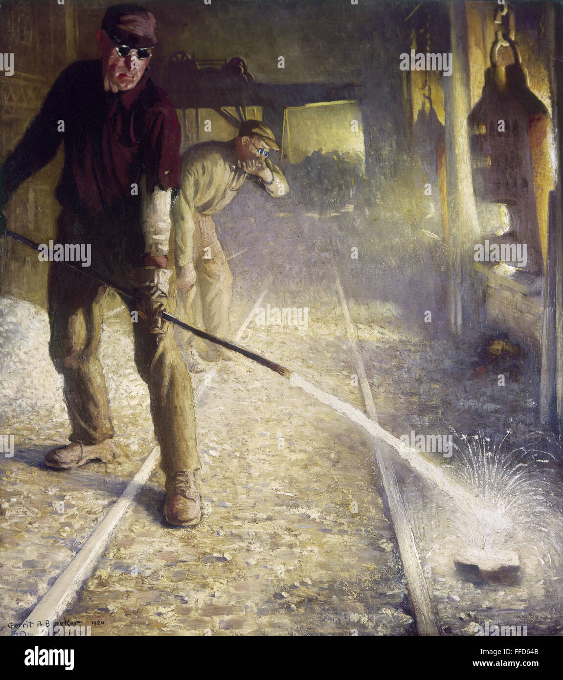 STEEL WORKERS, 1920. /n'The Test.' Steel workers testing molten steel ...