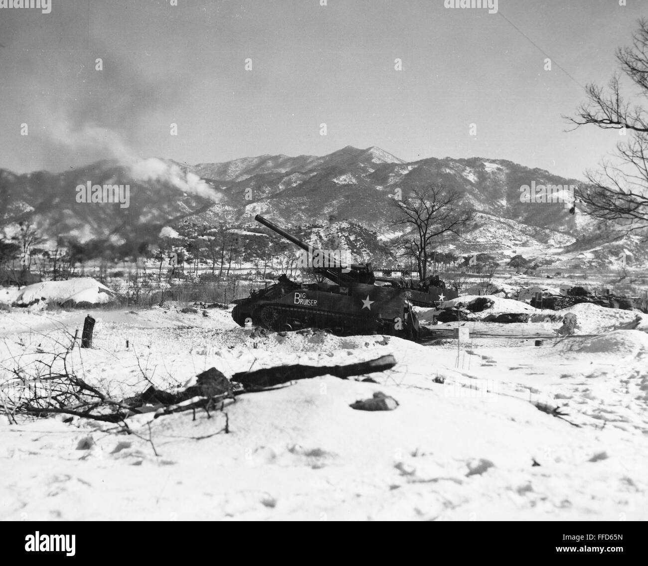 KOREAN WAR: WINTER, 1952. /nAn American 155 'Long Tom' gun fires ...