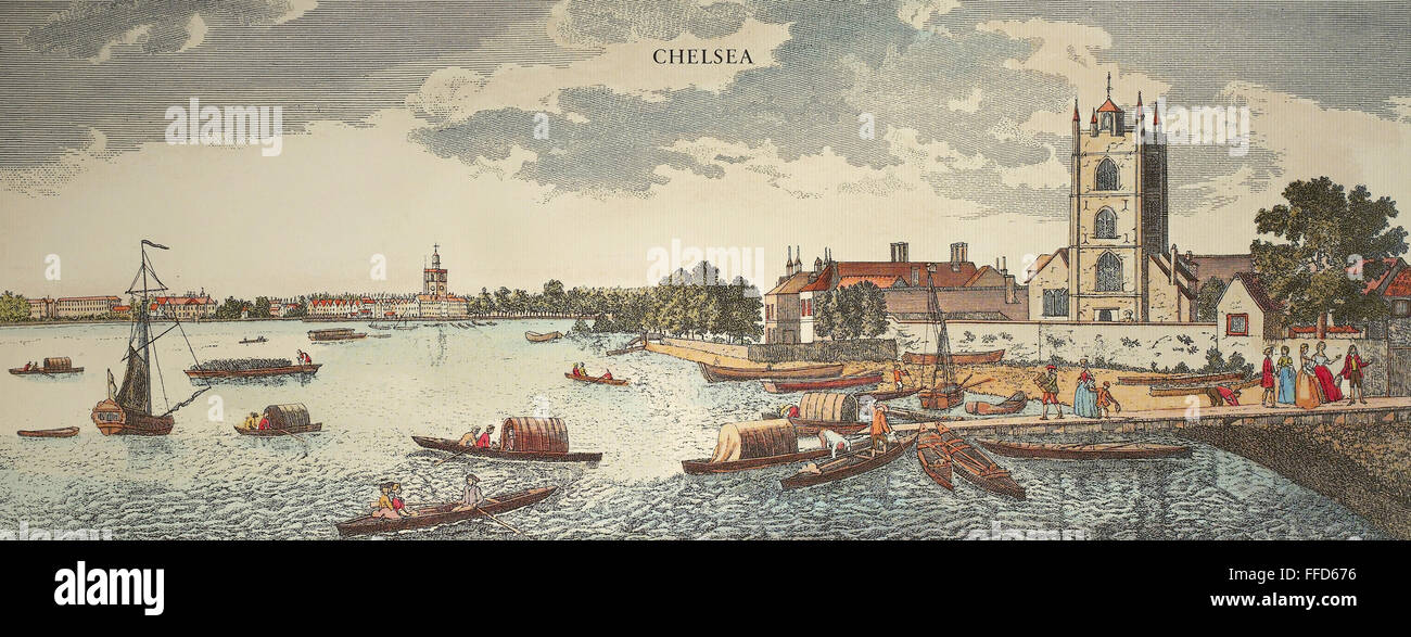 LONDON: CHELSEA, 1730. /nView of Chelsea, London, on the Thames River ...