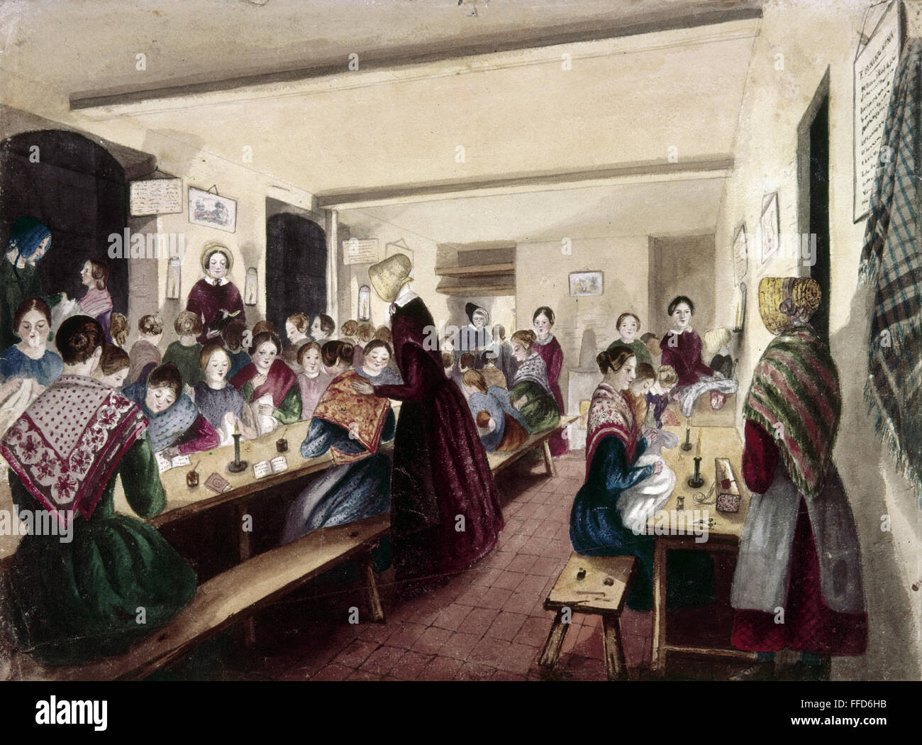 EVENING SCHOOL, c1840. /n'Girls' Evening School.' Young American women ...