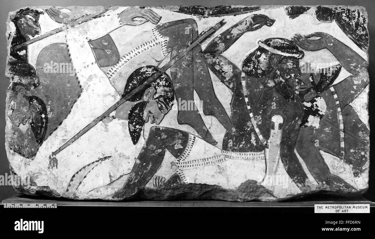 EGYPTIAN BATTLE SCENE. /nA group of Syrian warriors overwhelmed by ...