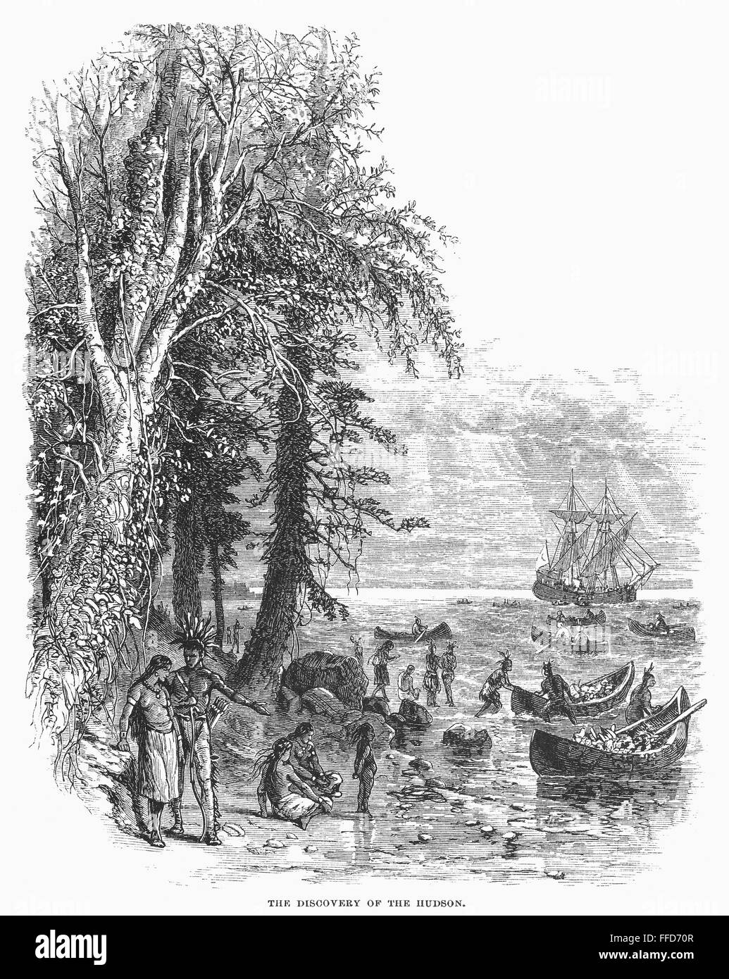 HUDSON RIVER, 1609. /nNative inhabitants near the mouth of the Hudson ...