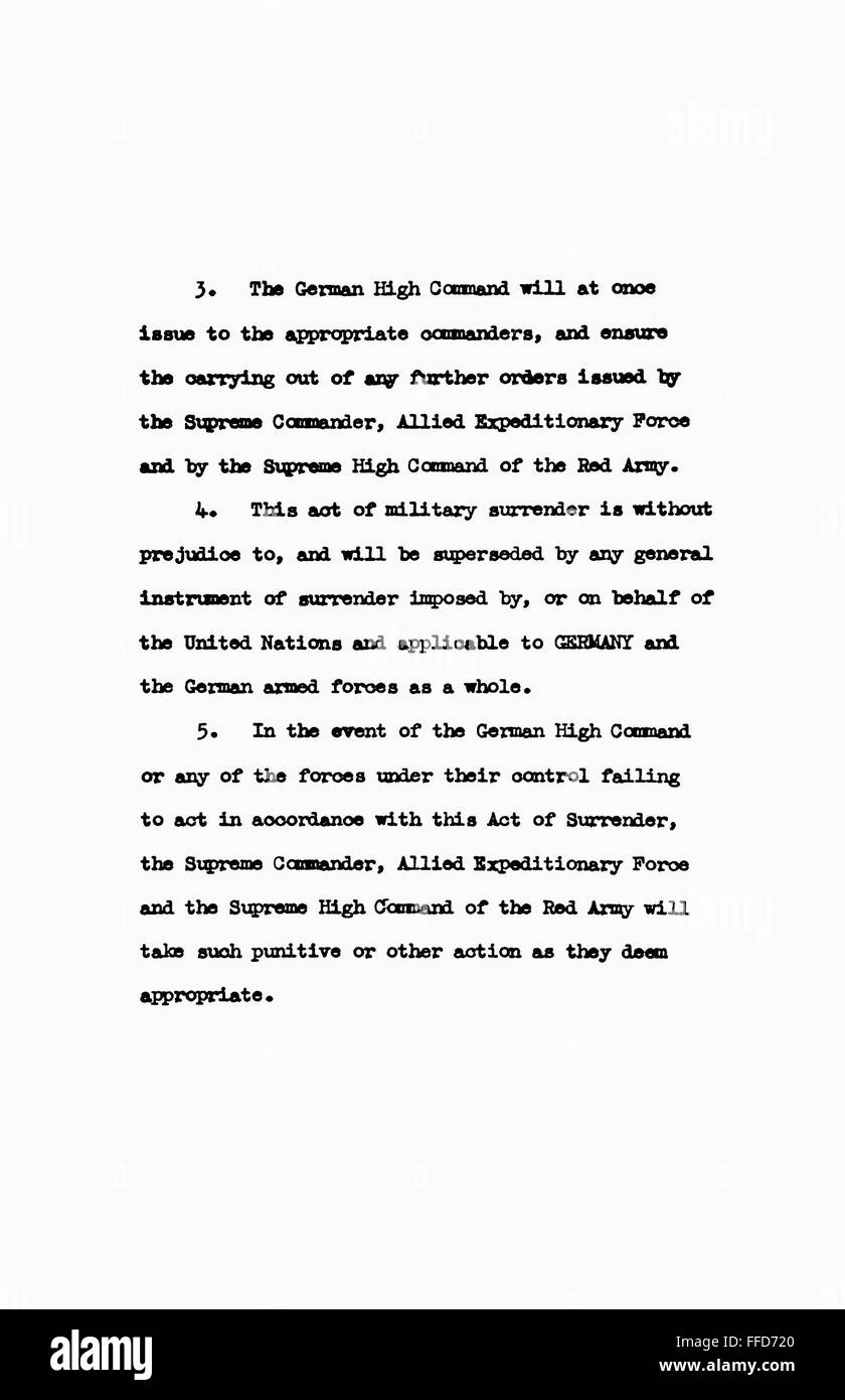GERMAN SURRENDER, 1945. /nSecond page of the English version of the ...