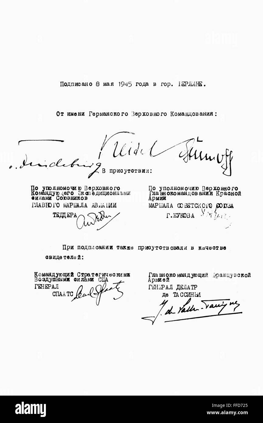 GERMAN SURRENDER, 1945. /nThird and final page of the Russian version ...