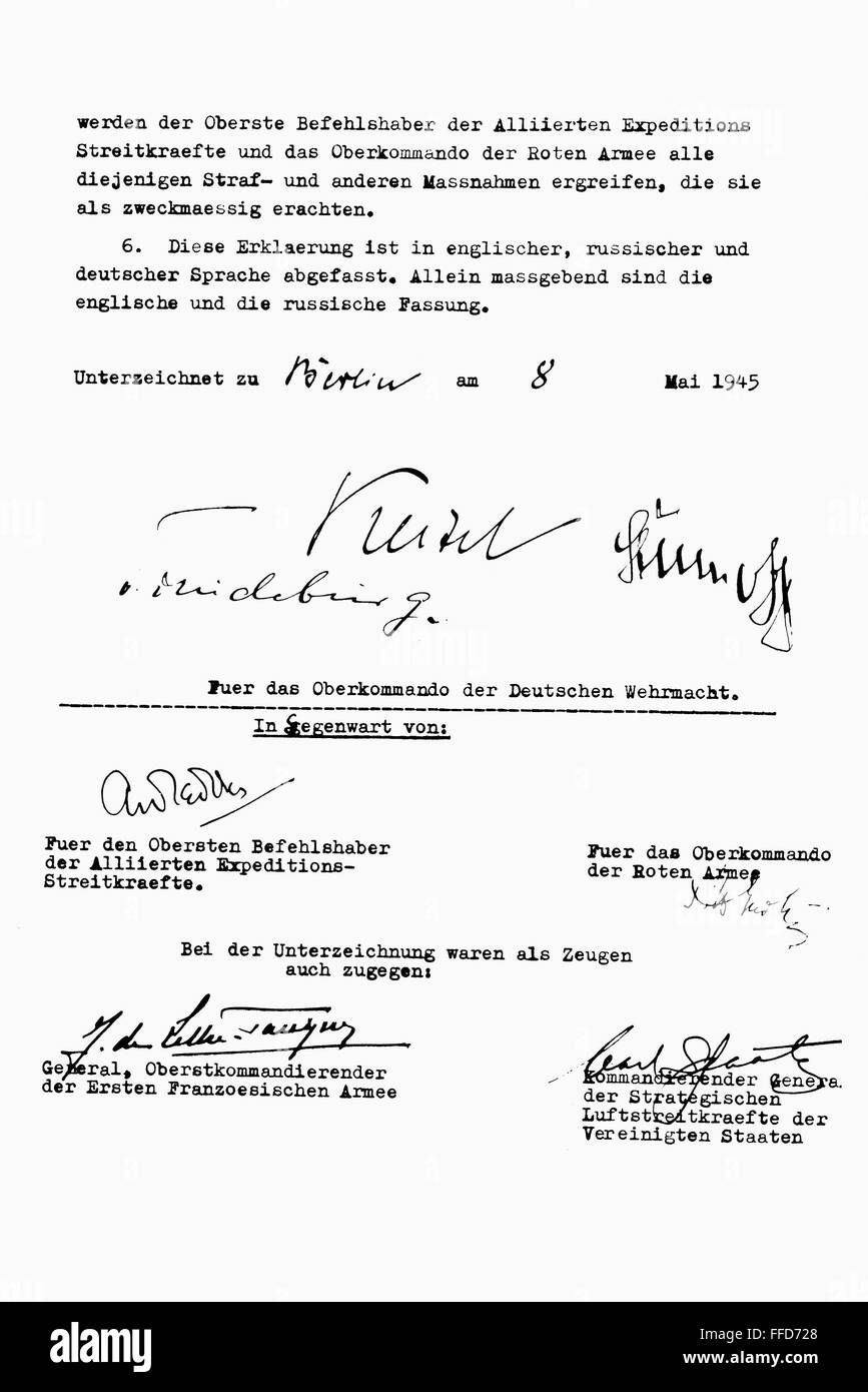 GERMAN SURRENDER, 1945. /nSecond and final page of the German version ...