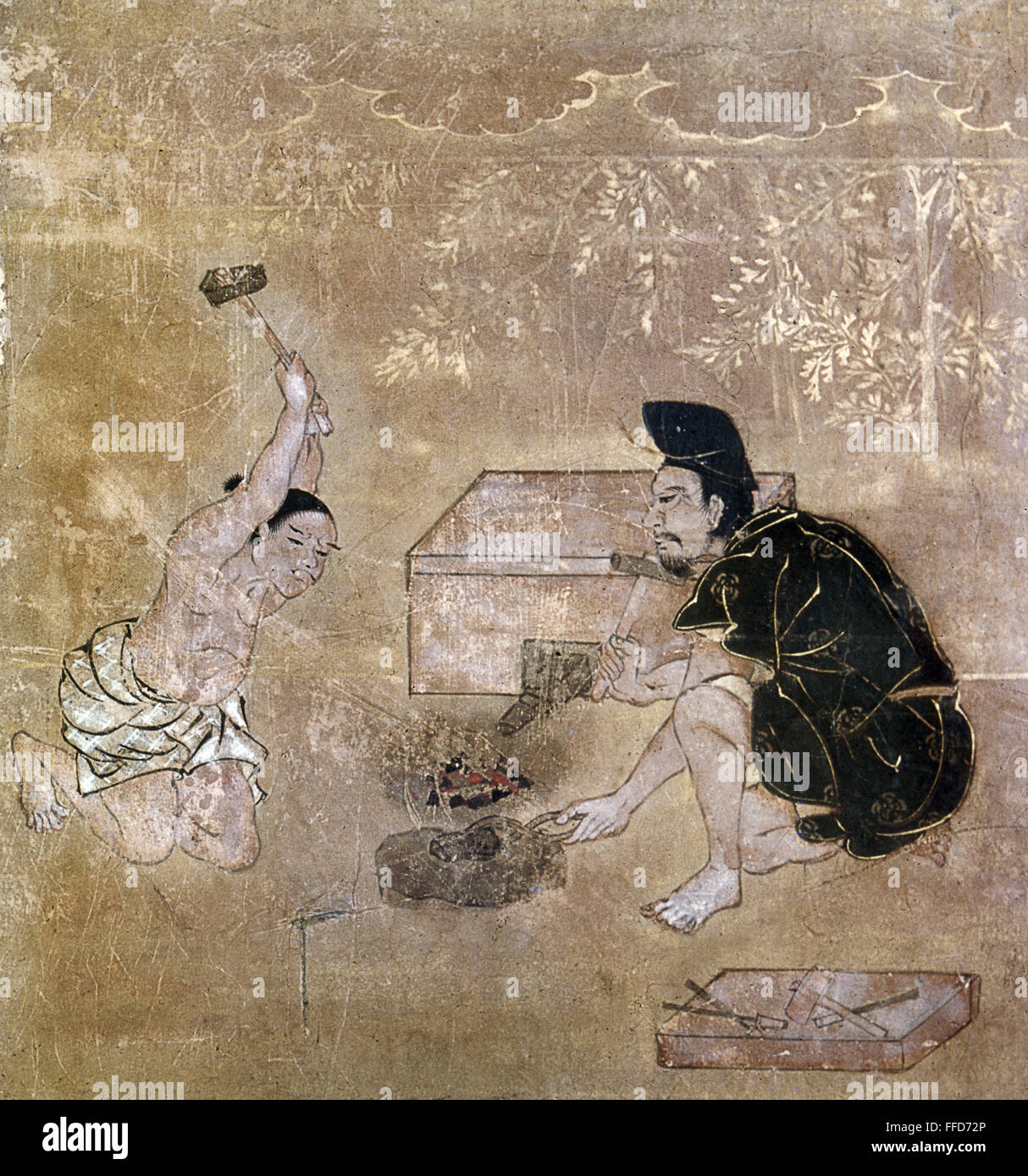 JAPAN: SWORDSMITHS, c1500. /nScroll painting, early-16th century Stock ...