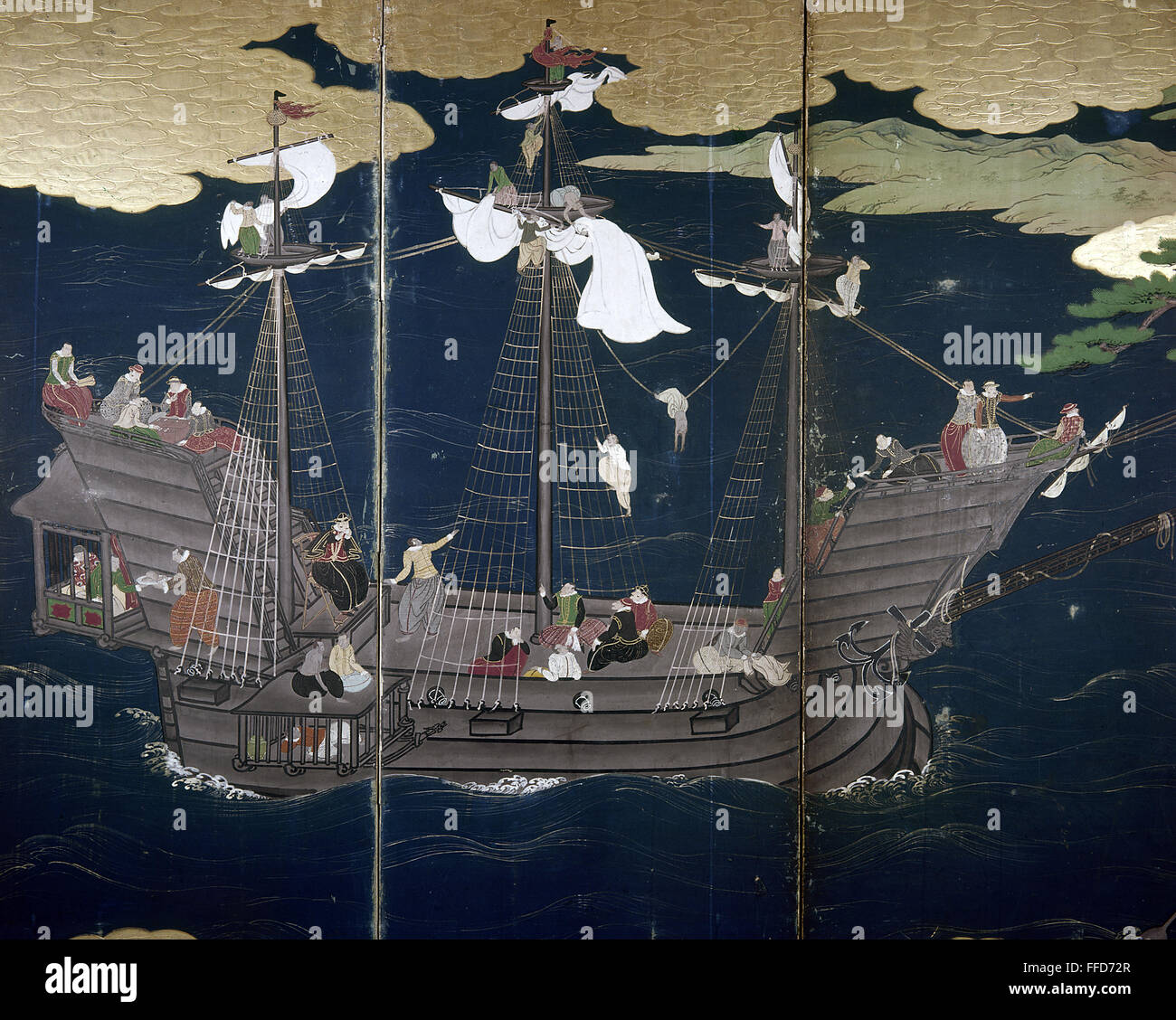 JAPAN: PORTUGUESE SHIP. /nJapanese 'namban' screen, early-16th century ...