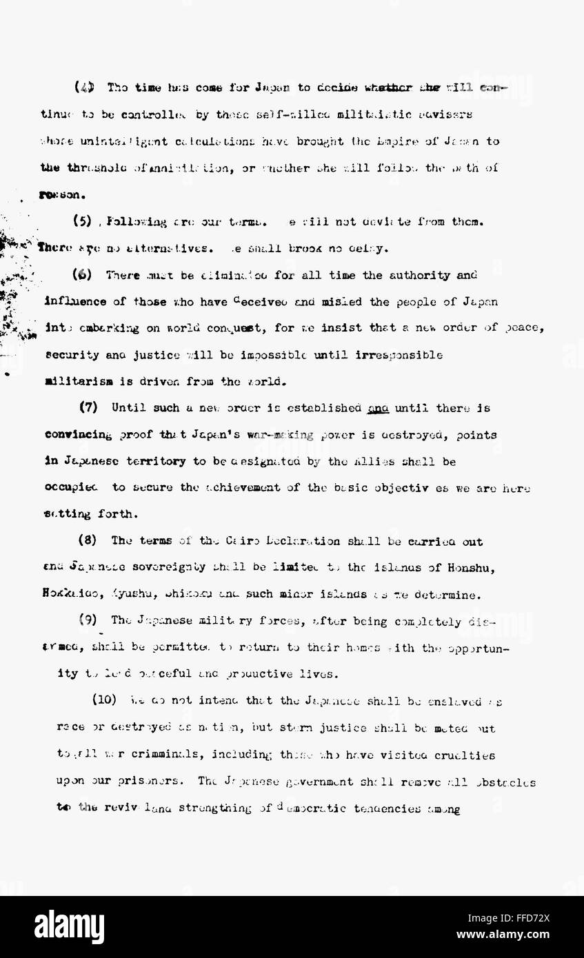 POTSDAM PROCLAMATION, 1945. /nSecond page of U.S. President Harry S ...