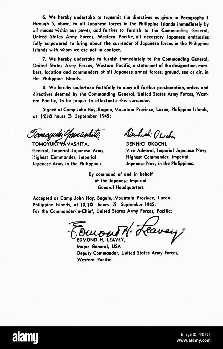 JAPANESE SURRENDER, 1945. /nSecond and final page of the instrument of ...