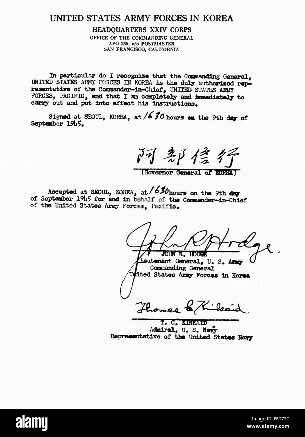 JAPANESE SURRENDER, 1945. /nFifth and final page of the instrument of ...