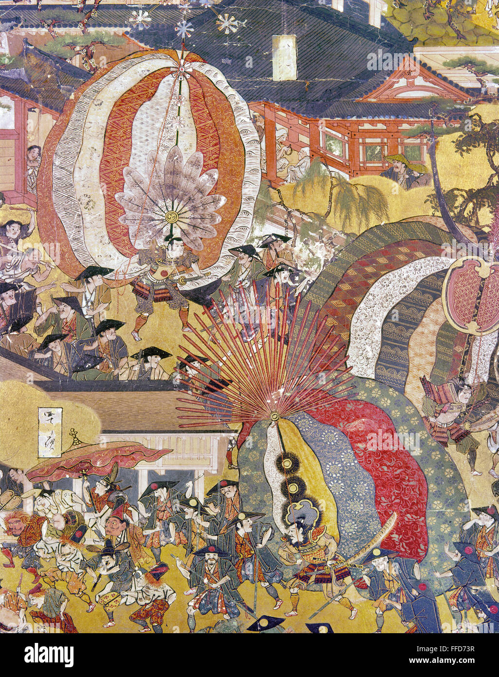 KYOTO: GION FESTIVAL. /nSamurai carry a large replica of their shield ...