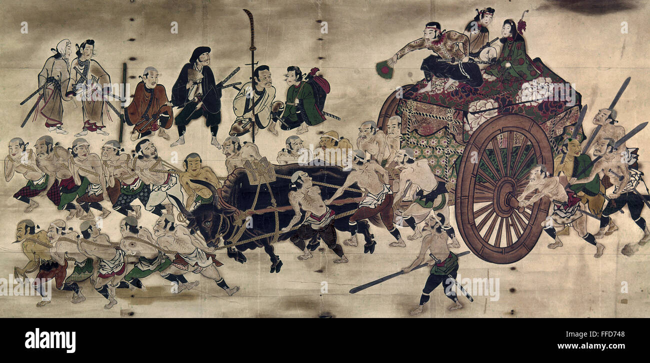 JAPAN: BUILDER'S CART. /nStone for a castle wall is carried on a cart ...