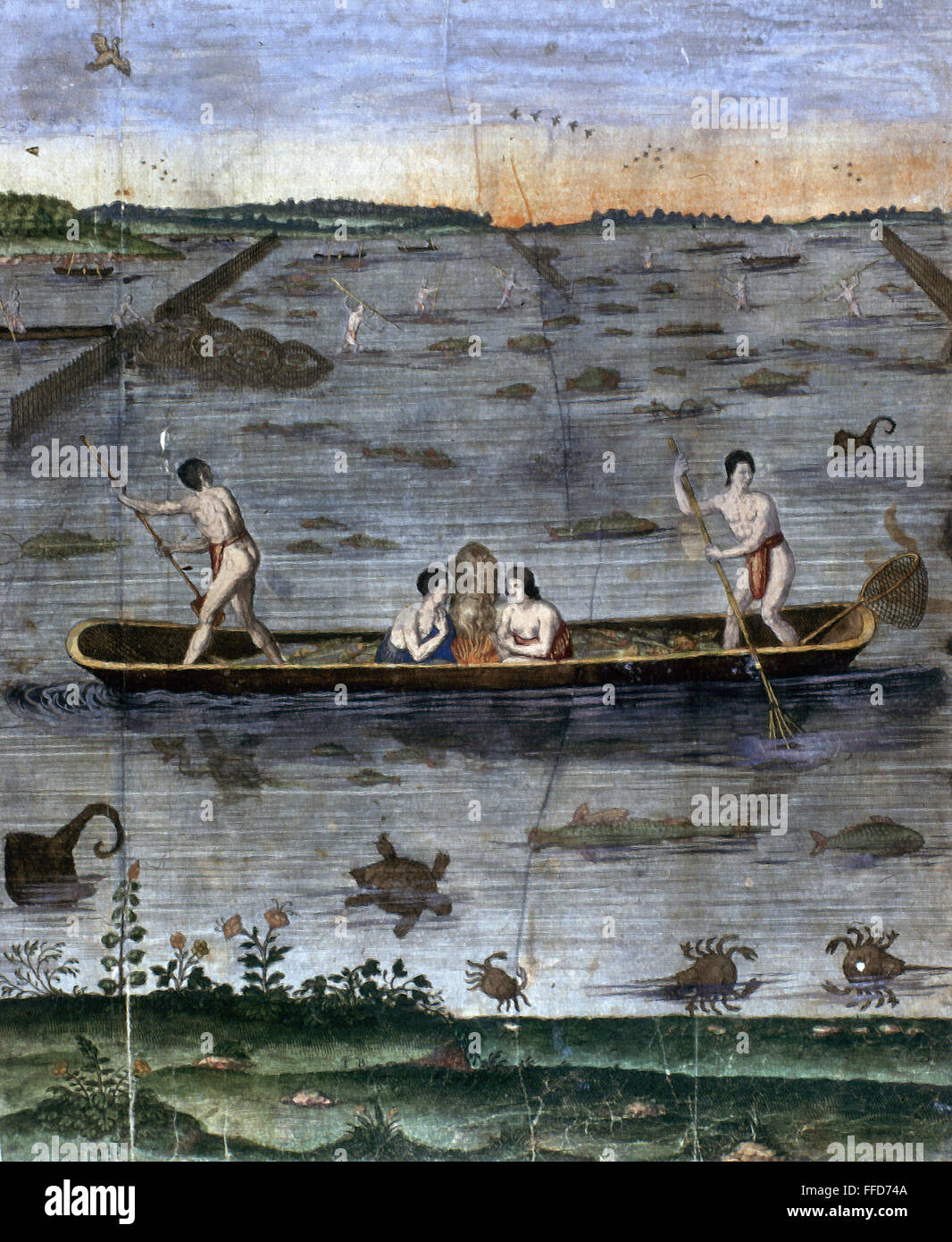 ALGONQUIAN: FISHING, c1585. /nCarolina Algonquian Native Americans ...
