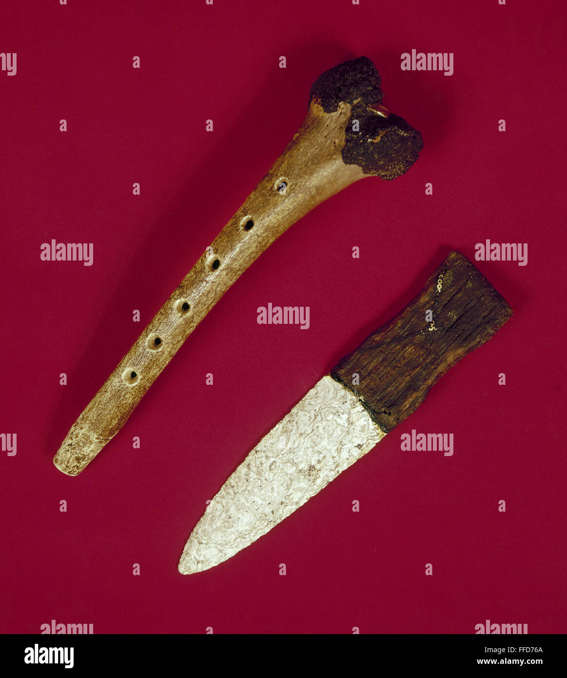 NATIVE AMERICAN ARTIFACTS, c1000 A.D. /nBone flute, 32 cm, and a ...