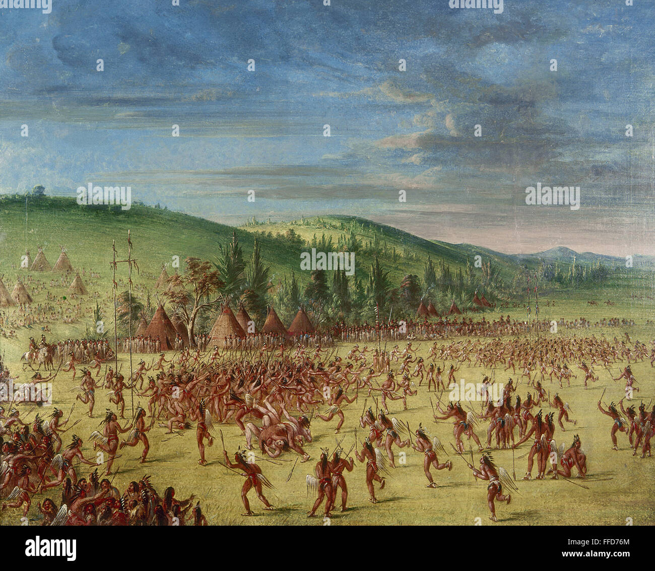 NATIVE AMERICANS: BALL GAME, 1840s. /n'Ball play of the Choctaw.' Oil ...