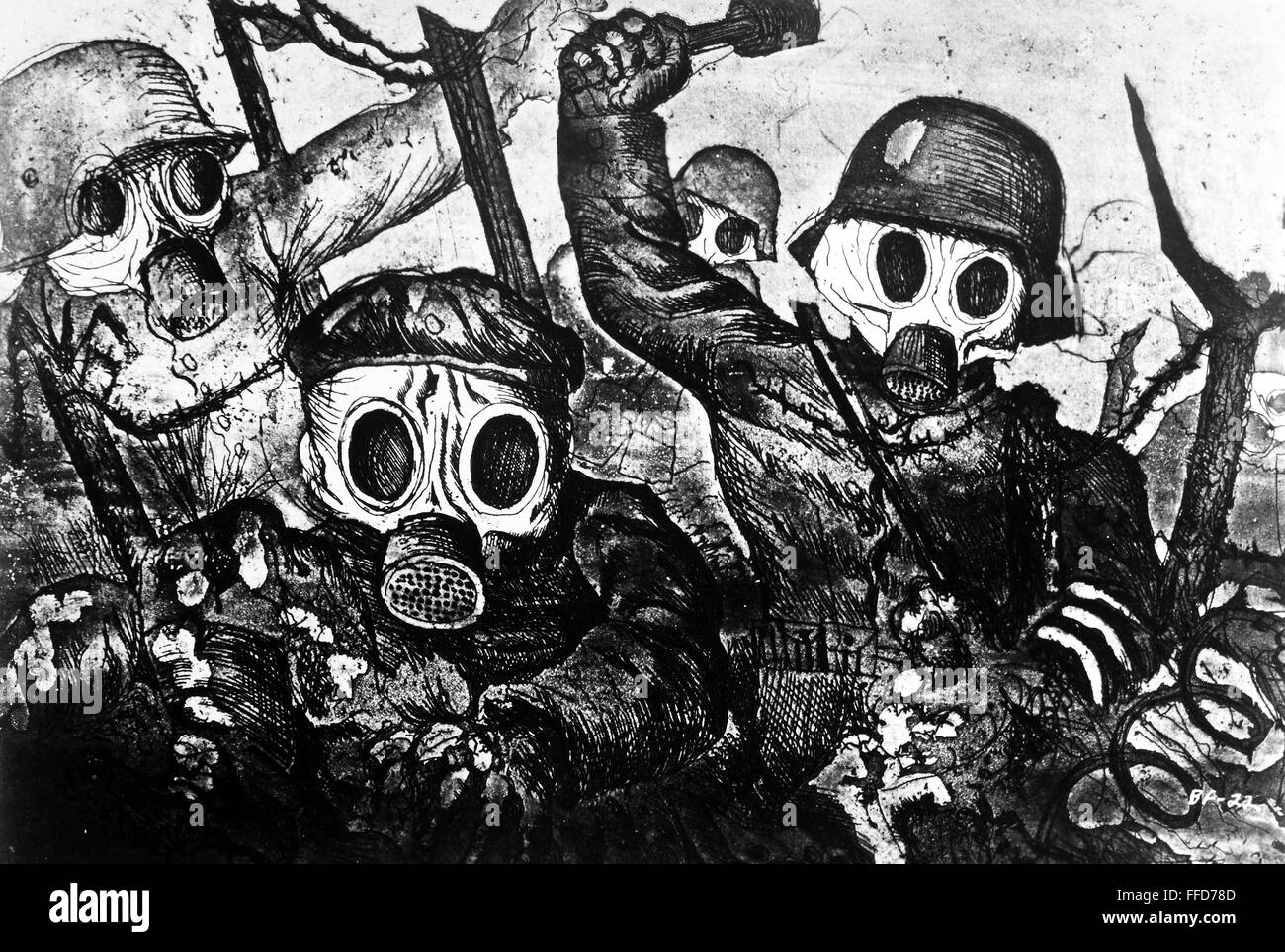 WORLD WAR I: GAS WARFARE. /nGerman soldiers wearing gas masks as they ...