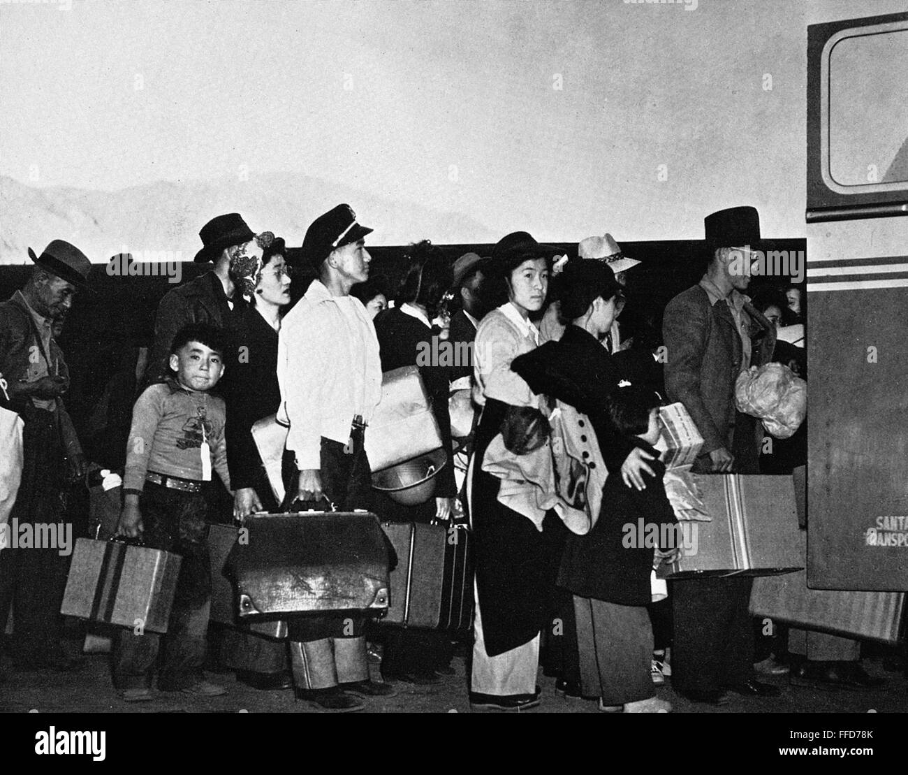 JAPANESE INTERNMENT, 1942. /nJapanese Americans boarding a bus at Lone ...