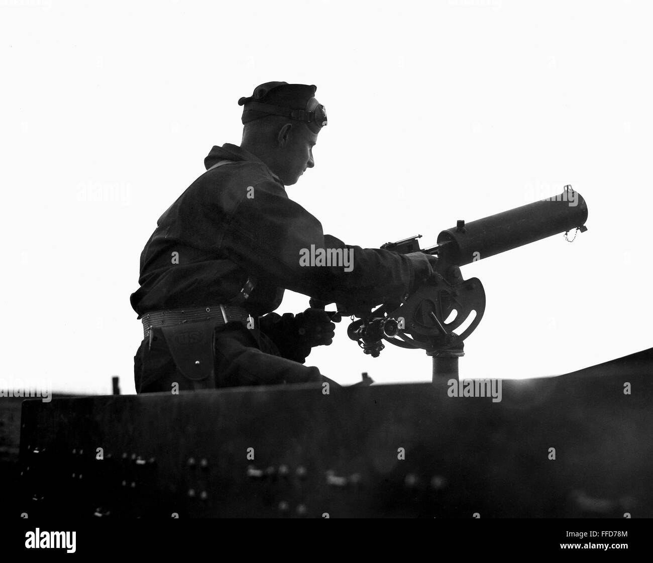 WORLD WAR II: TRAINING, 1940. /nA machine gunner engaged in mock battle ...