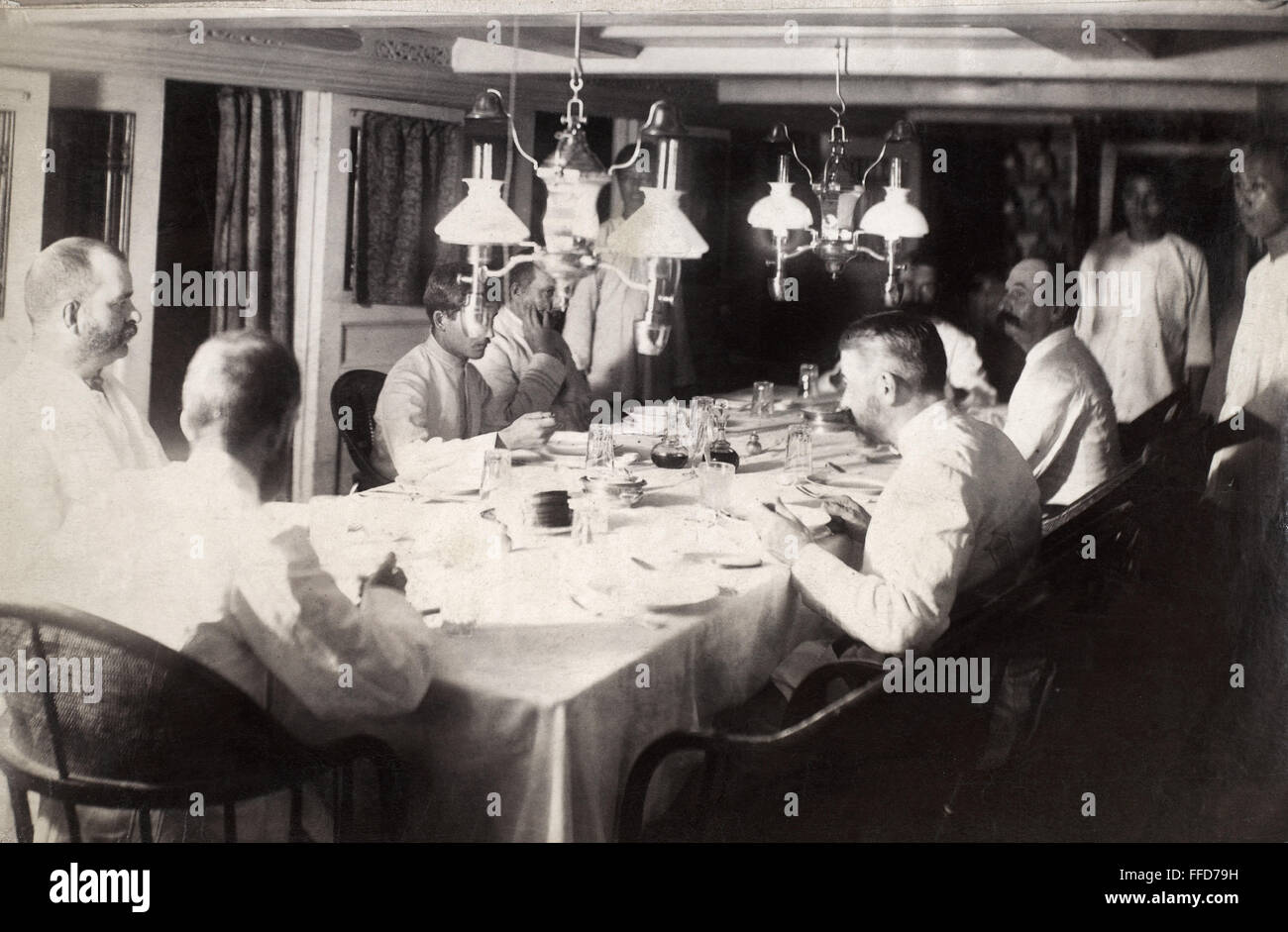 LIFE ON NAVAL SHIP, c1885. /nOfficers at dinner onboard the steam sloop ...