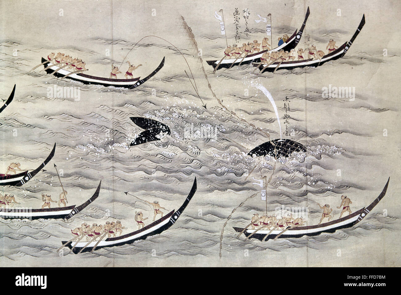 JAPAN: WHALING, c1800. /nJapanese scroll painting, c1800 Stock Photo ...