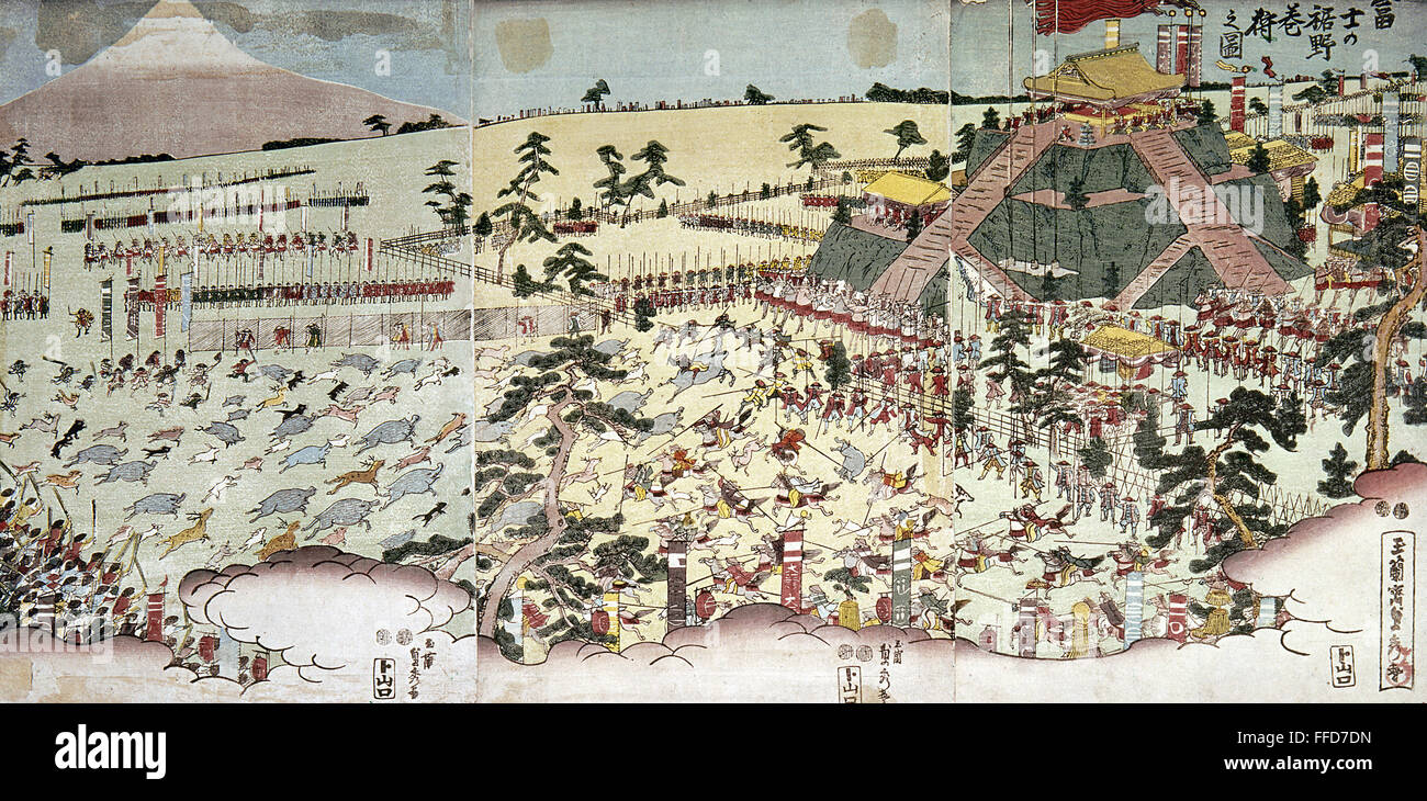 JAPAN: HUNTING, c1850. /nBeaters chase deer, boars, and rabbits toward ...