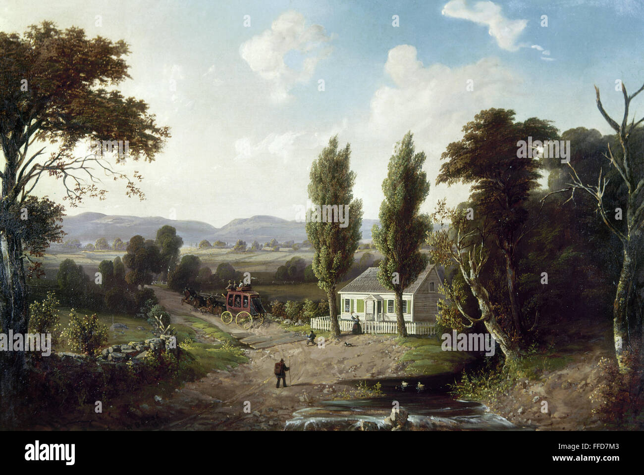 AMERICAN LANDSCAPE, 1856. /n'Landscape with Stagecoach.' Oil on canvas ...