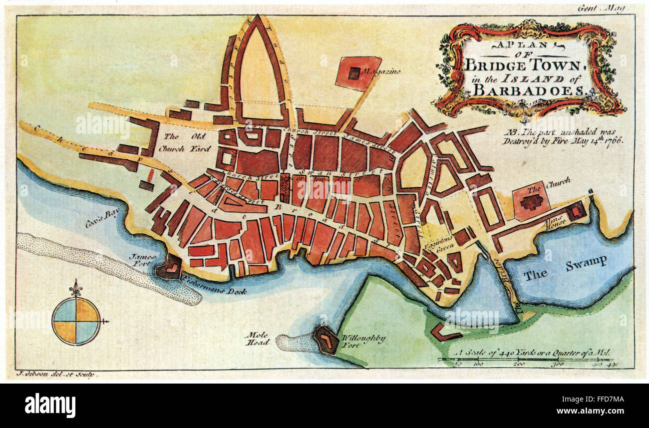 MAP: BARBADOS, c1770. /nPlan of Bridgetown on the island of Barbados ...