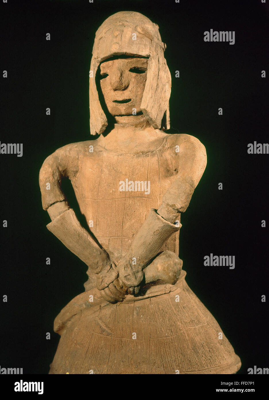 JAPAN: HANIWA FIGURE. /nClay 'haniwa' figure of a warrior drawing a ...