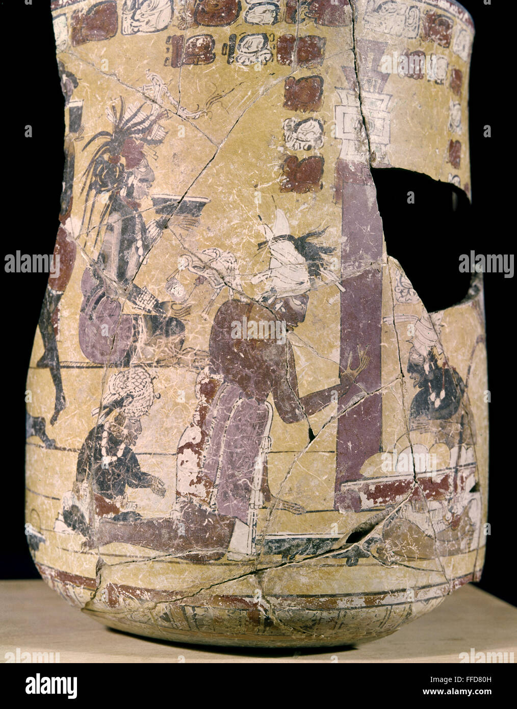 MAYAN VASE, 700 A.D. /nMayan vase painting depicting costumed members ...