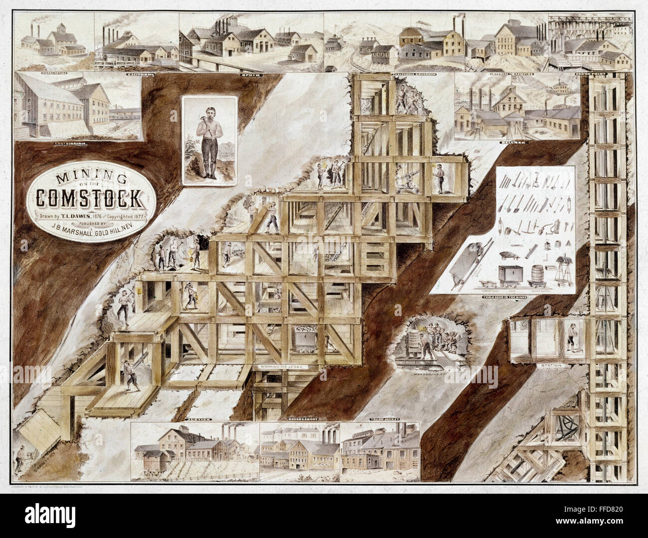 COMSTOCK LODE, 1859-79. /nA cutaway view of the mines of the Comstock ...
