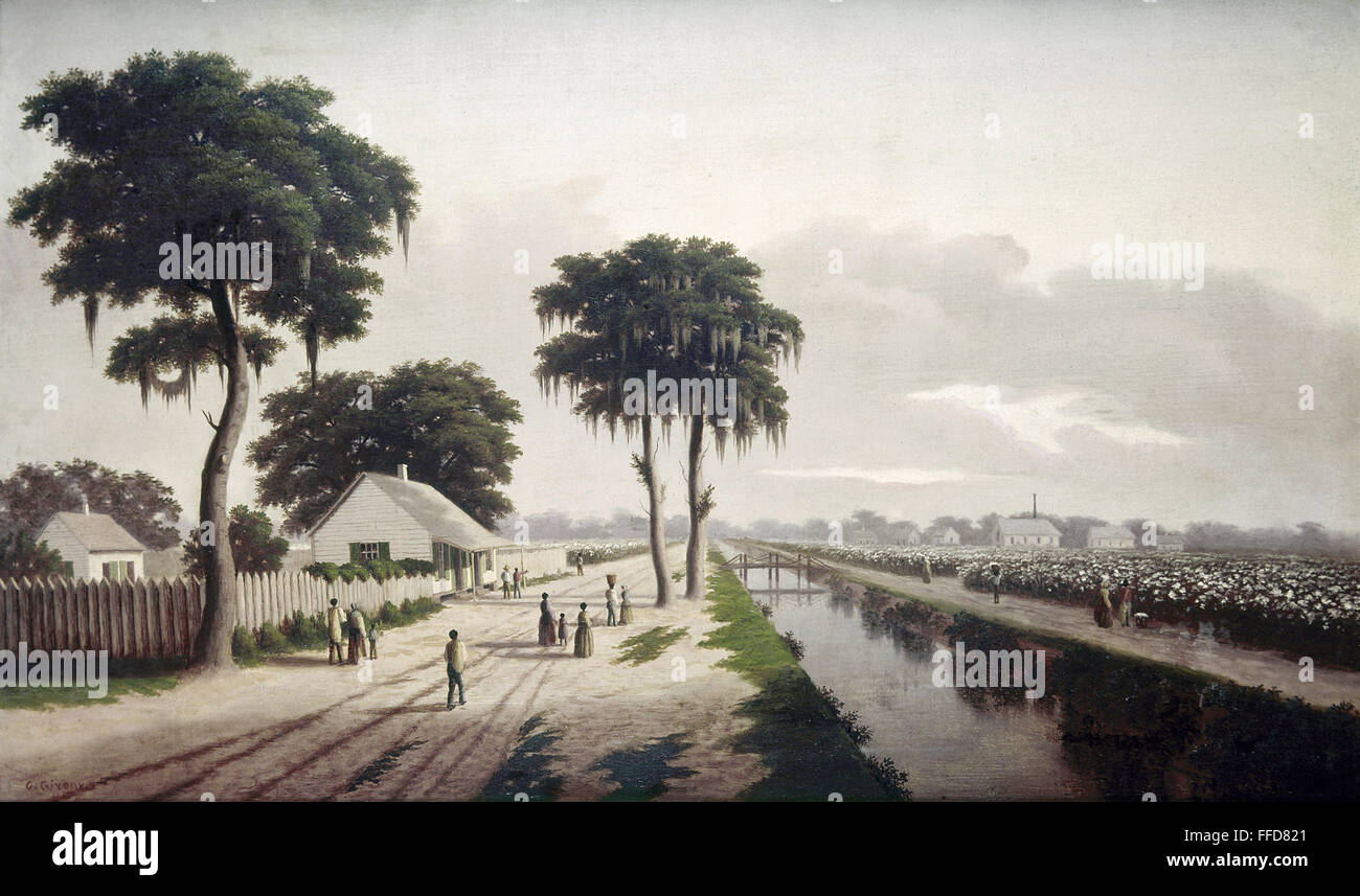 COTTON PLANTATION, c1855. /nAmerican cotton plantation. Painting by ...