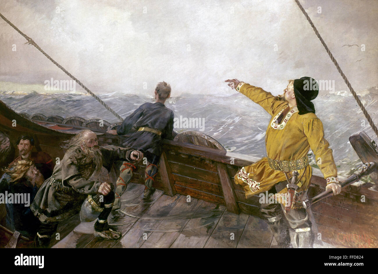 LEIF ERIKSON (c970-1020). /nNorse explorer, discovers America. Oil on ...