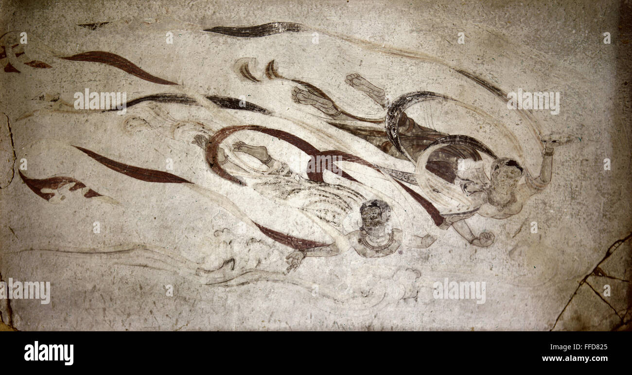 JAPAN: MURAL, 7th CENTURY. /nFlying angels on a wall at Horyuji Temple ...