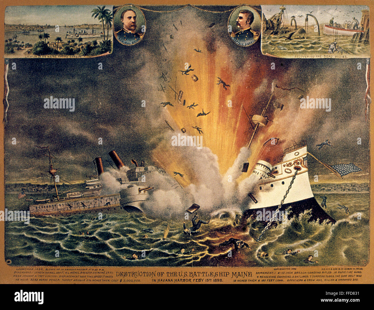 CUBA: U.S.S. MAINE, 1898. /nDestruction of the U.S. Battleship Maine in ...