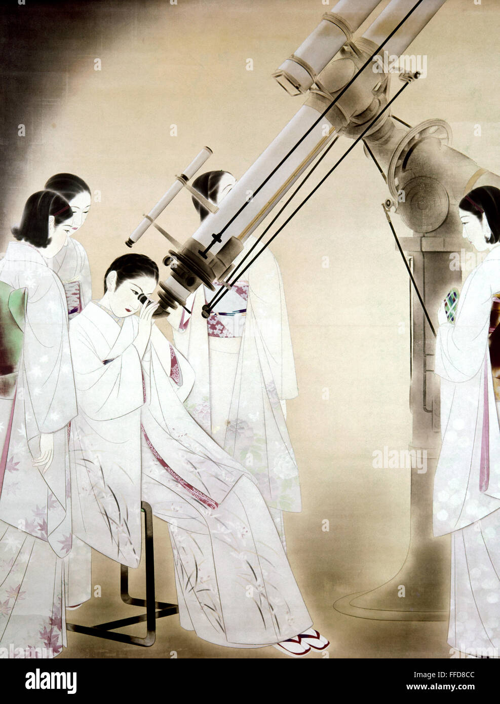 JAPAN: ASTRONOMY, 1936. /nWomen watching stars. Color drawing, 1936, by ...