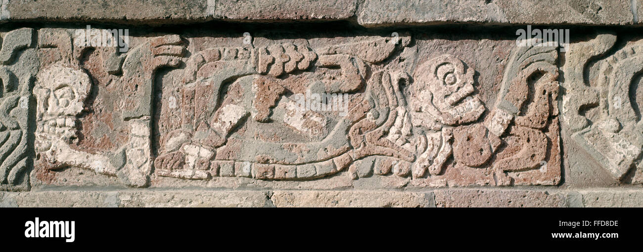 TOLTEC RELIEF, 900-1200. /nA serpent eating a skeleton symbolizing the ...