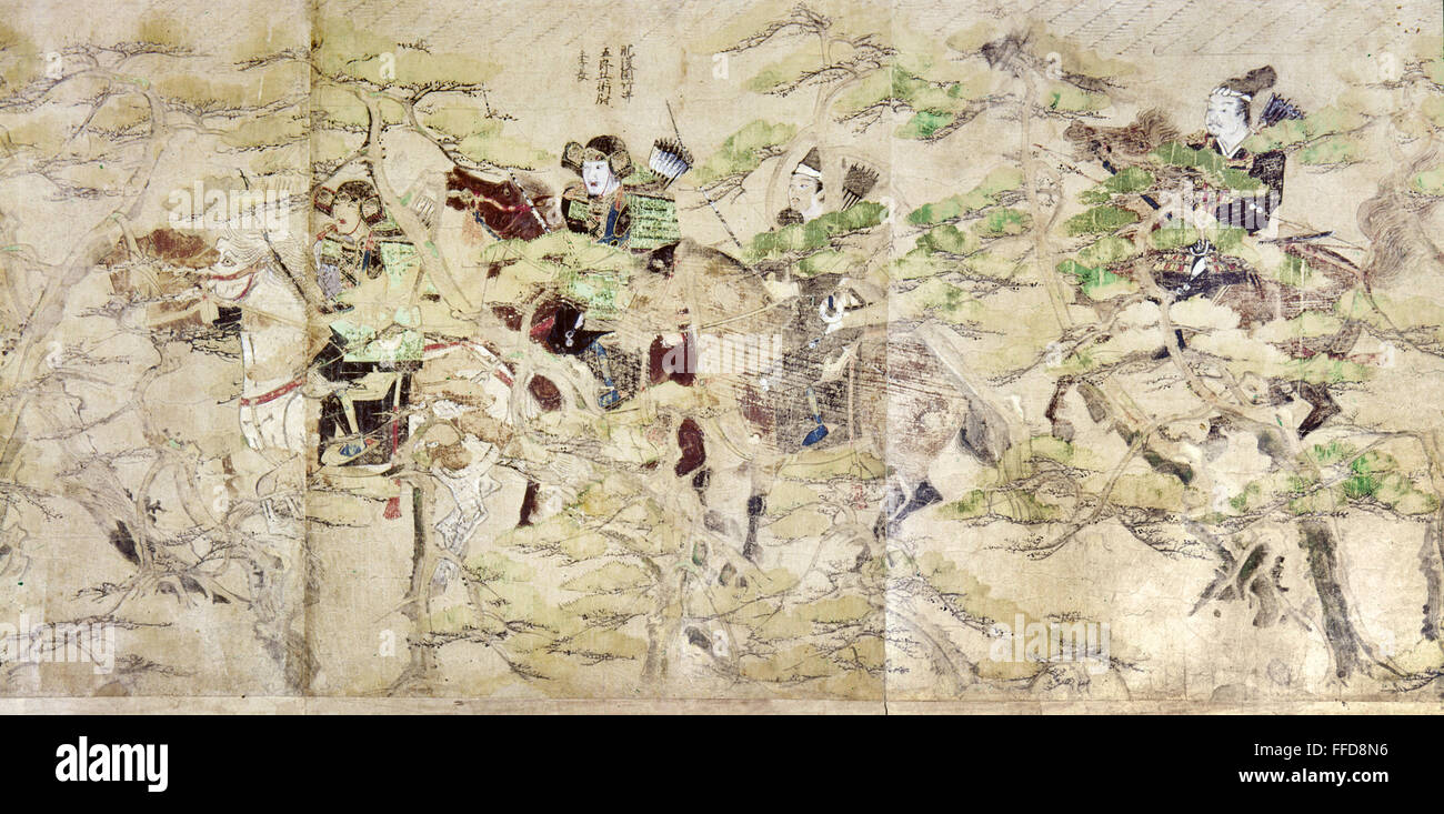 JAPAN: MONGOL INVASION. /nJapanese cavalry under Takezaki Suenaga ...