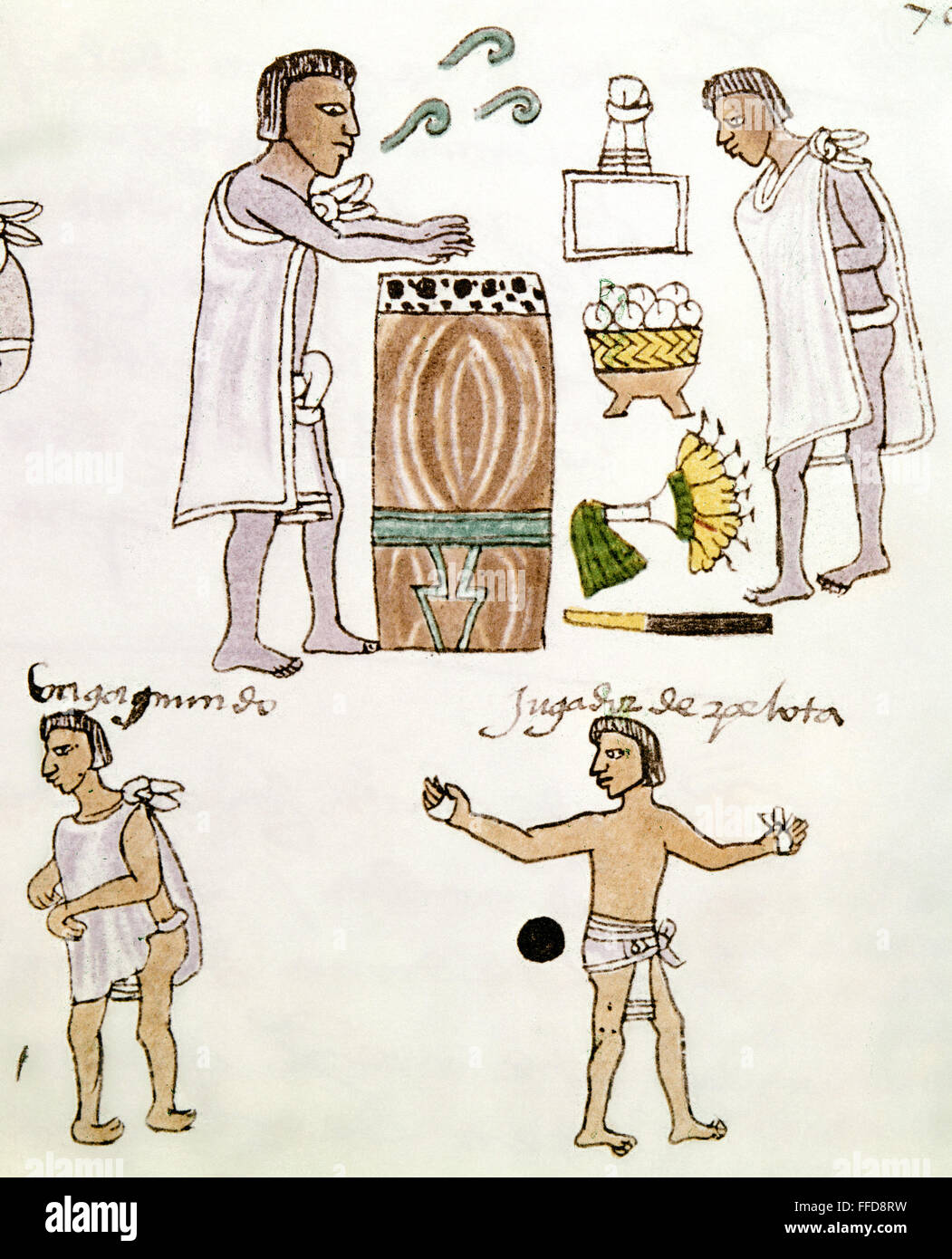 AZTECS: RECREATION, c1540. /nAn entertainer sings and beats a drum with ...