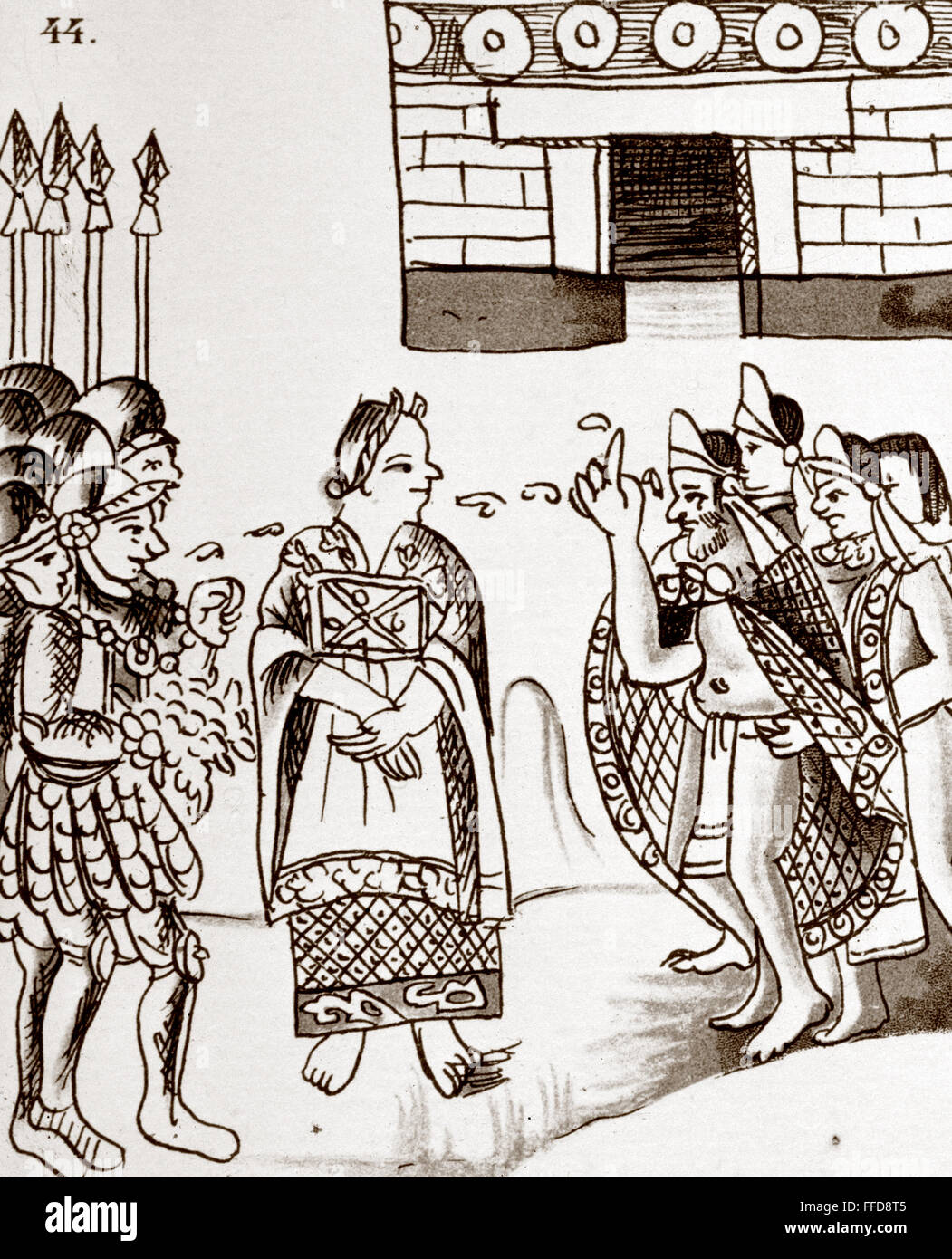 CORTES & MONTEZUMA, 1519. /nDo±a Marina (center) interpreting during ...