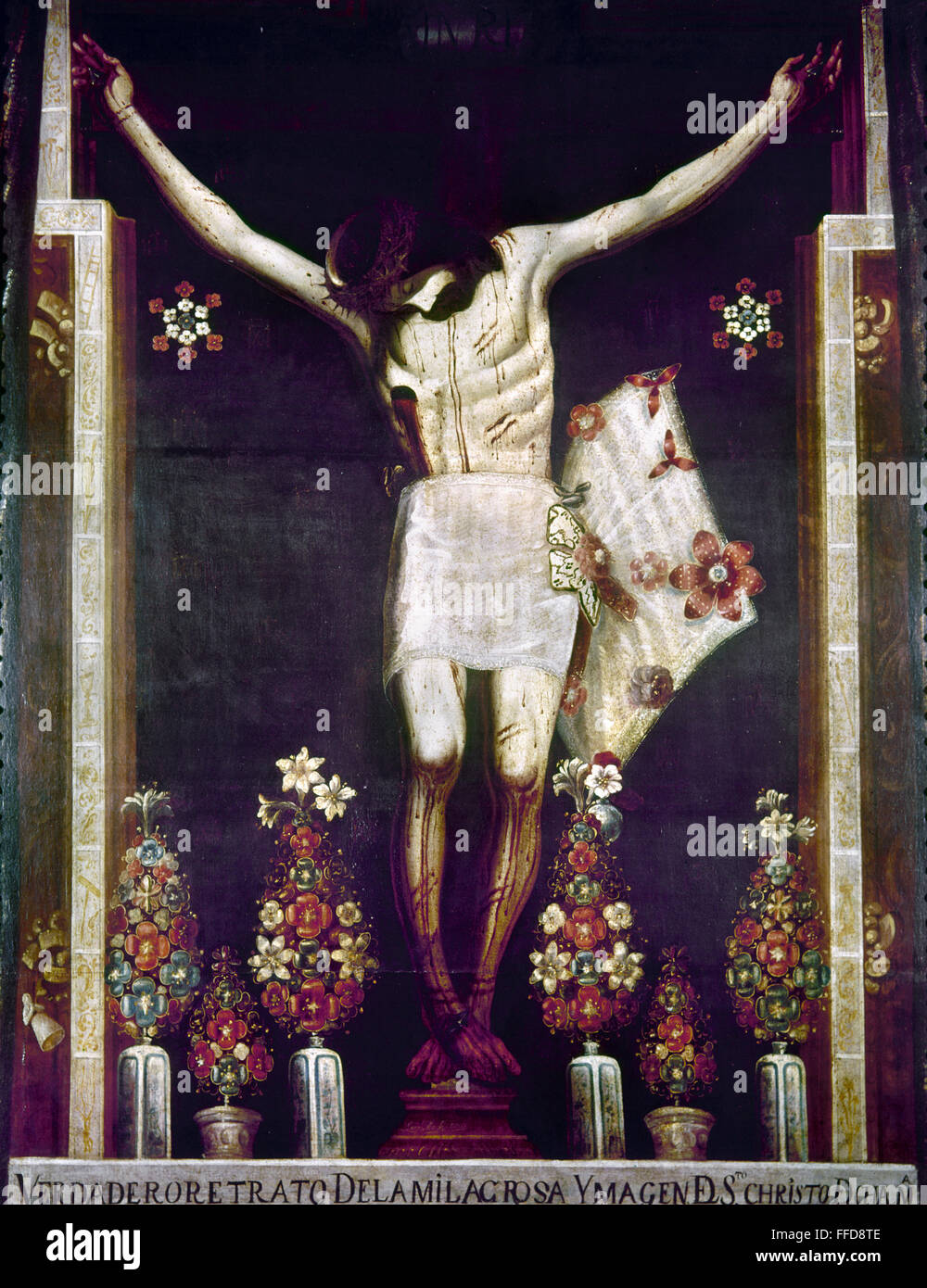 CHRIST, 18th CENTURY. /nCrucifixion of Christ. Oil on wood by a Mexican ...