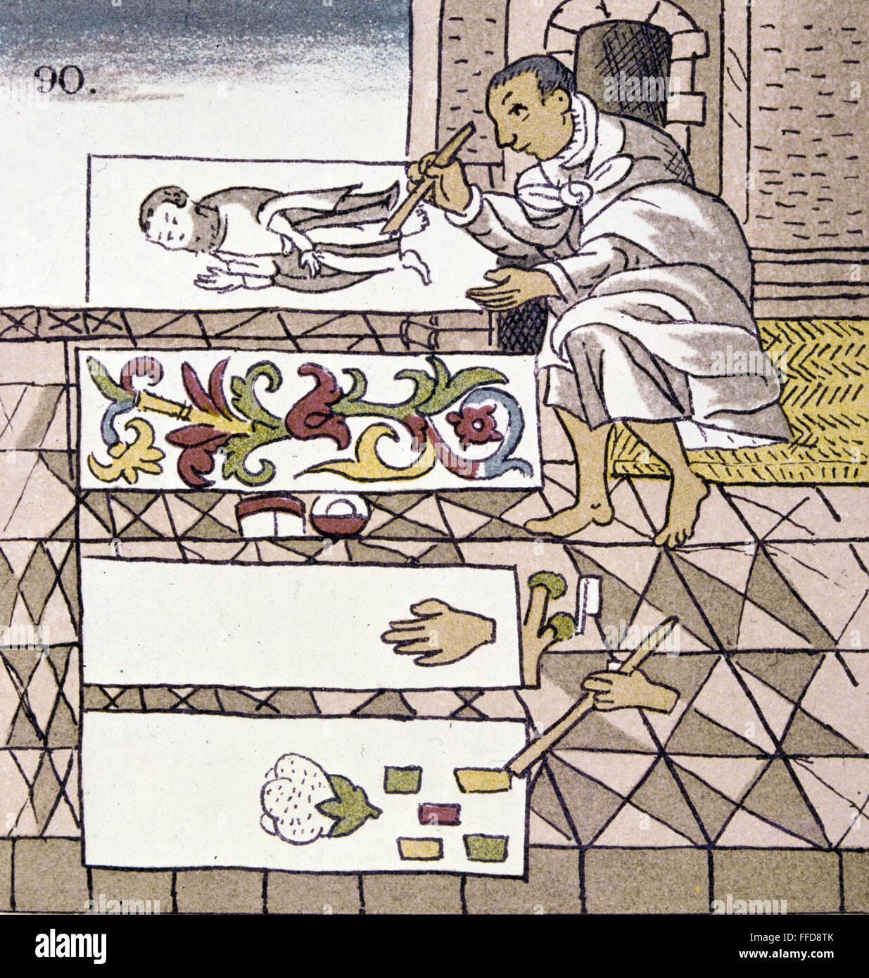 AZTEC ARTIST, c1540. /nMexican Indian artists were taught to paint in ...