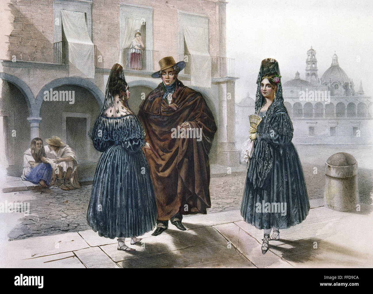 MEXICAN WOMEN, 1830s. /nMexican women wearing 'mantillas.' Hand-colored ...